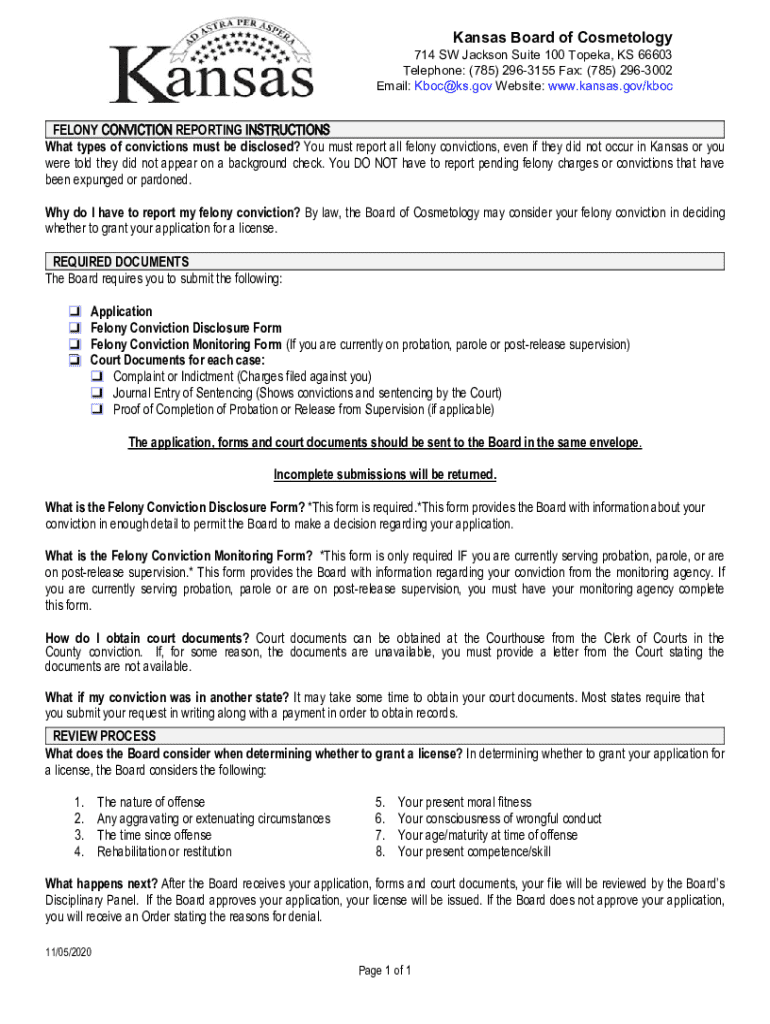 Fillable Online Felony Conviction Disclosure Instructions - Kansas ...