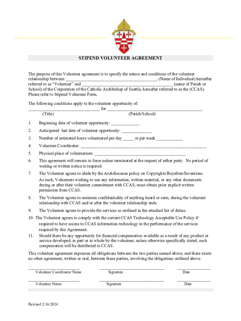 Fillable Online Stipend Volunteer Agreement Fax Email Print - pdfFiller