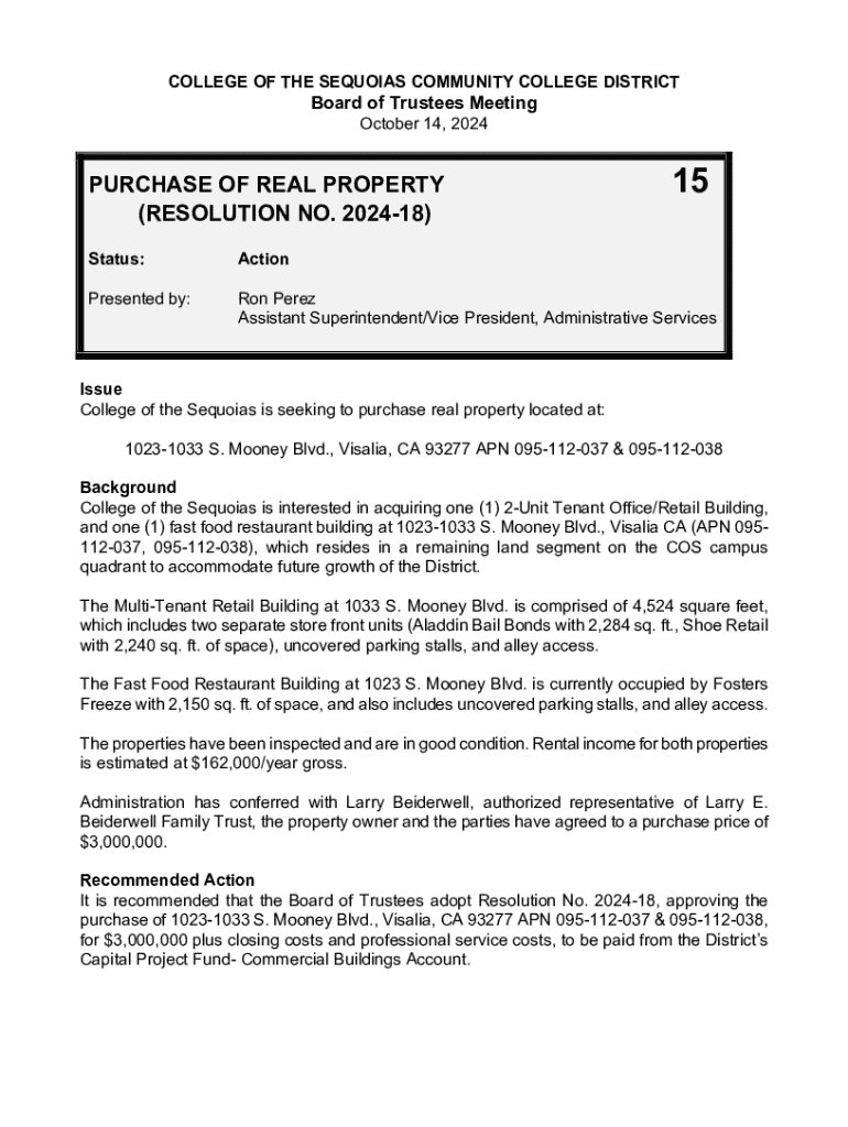Fillable Online Purchase of Real Property (resolution No. 2024-18) Fax Email Print - pdfFiller