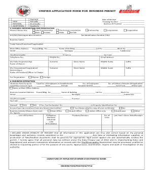 Fillable Online Unified Application Form for Business Permit Fax Email ...