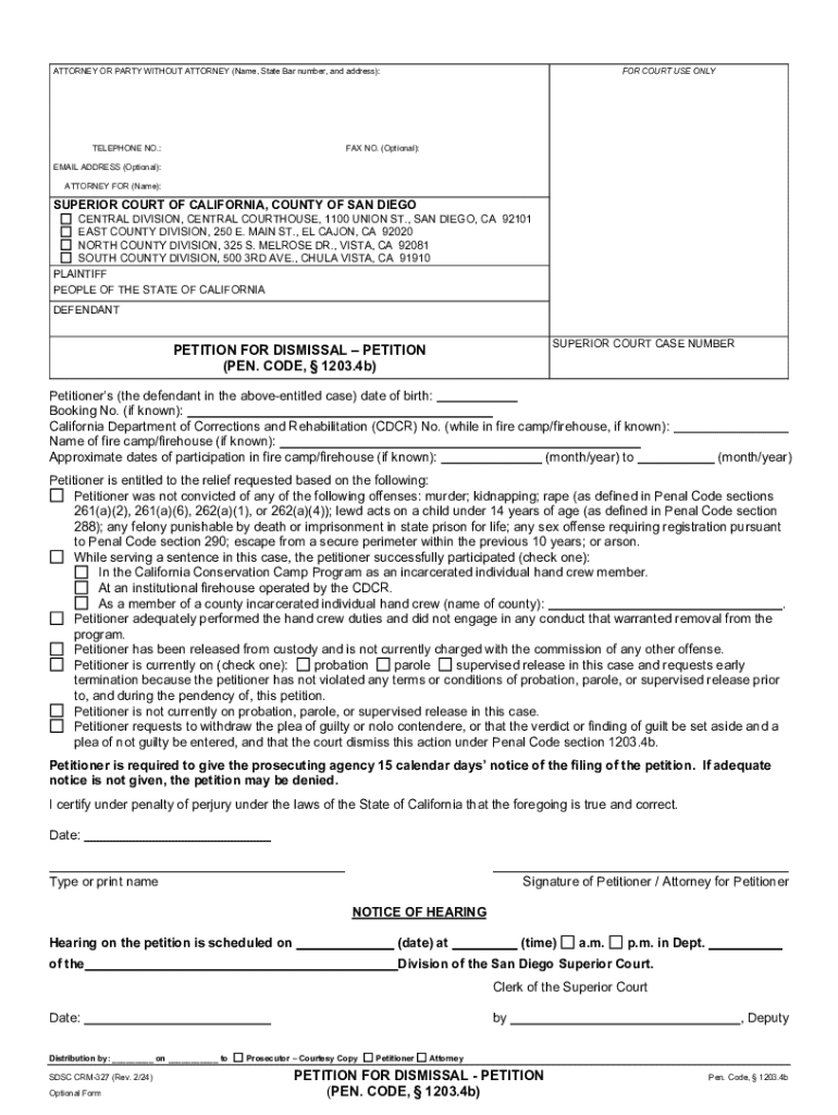 Fillable Online Petition for Dismissal – Petition (pen. Code, § 1203.4b ...