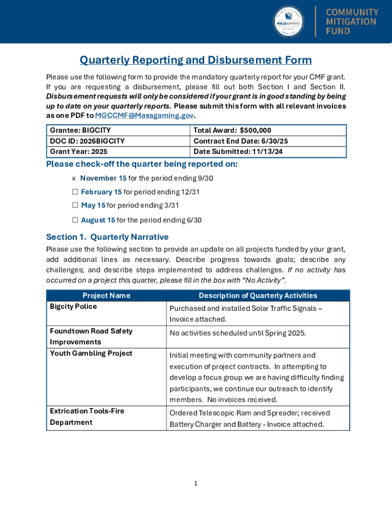 Fillable Online Quarterly Reporting and Disbursement Form Fax Email Print - pdfFiller