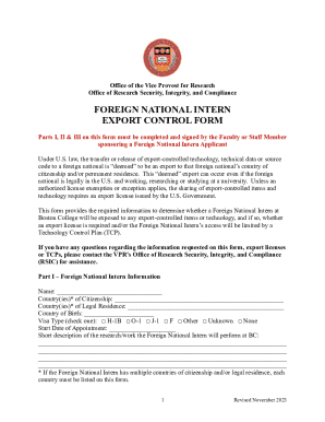 Fillable Online Export Control Compliance Form for Foreign National ...
