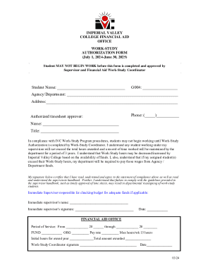 Fillable Online Imperial Valley College Work-study Authorization Form ...