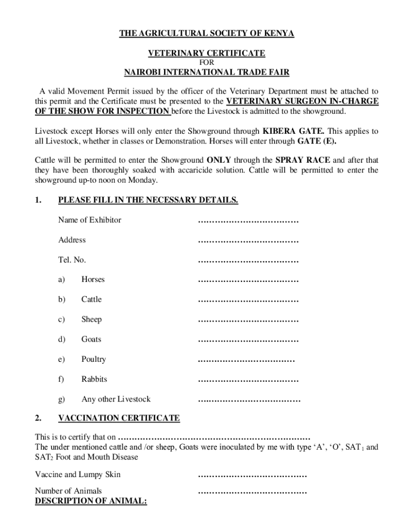 Fillable Online Veterinary Certificate Fax Email Print - pdfFiller