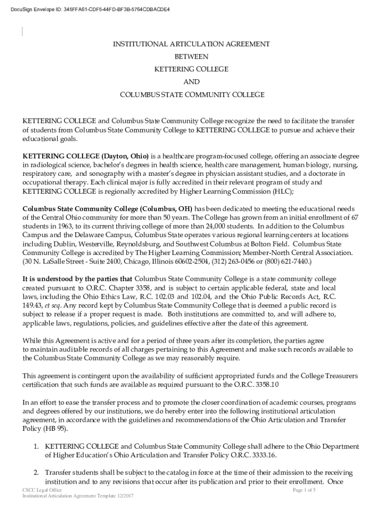Fillable Online INSTITUTIONAL ARTICULATION AGREEMENT Fax Email Print - pdfFiller