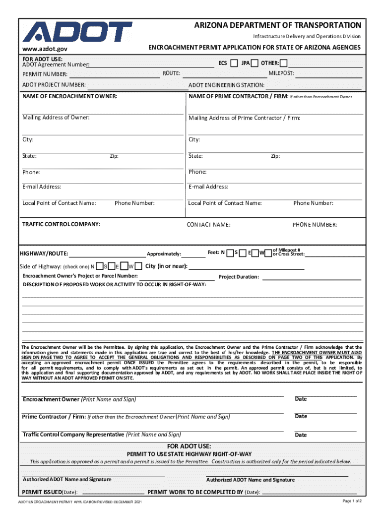Fillable Online Encroachment Permit Application for State of Arizona ...