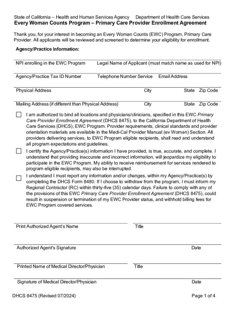 Fillable Online Every Woman Counts Program Enrollment Agreement Fax ...