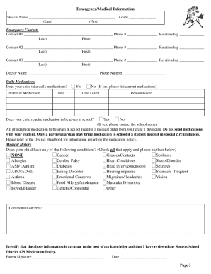 Fillable Online Emergency/medical Information for Students Fax Email ...