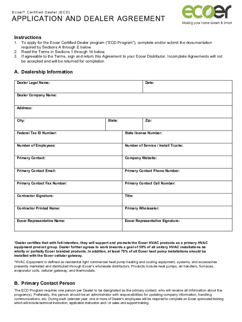 Fillable Online APPLICATION AND DEALER AGREEMENT Fax Email Print ...