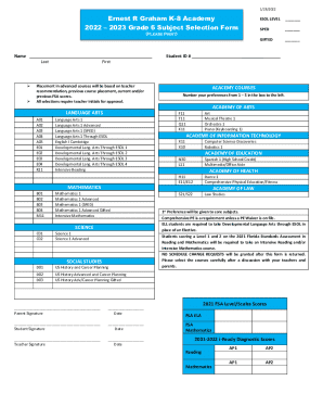 Fillable Online 2022 – 2023 Grade 6 Subject Selection Form Fax Email Print - pdfFiller