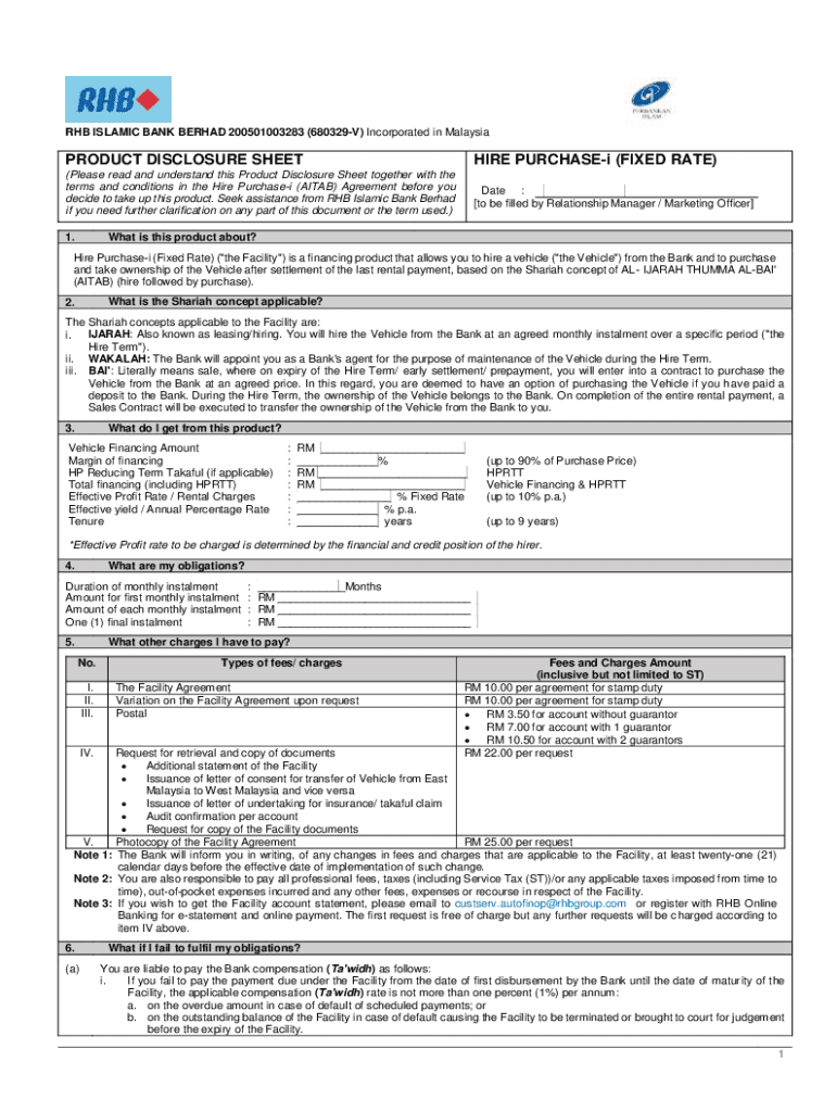 Fillable Online Product Disclosure Sheet: 680329-V) Incorporated in ...