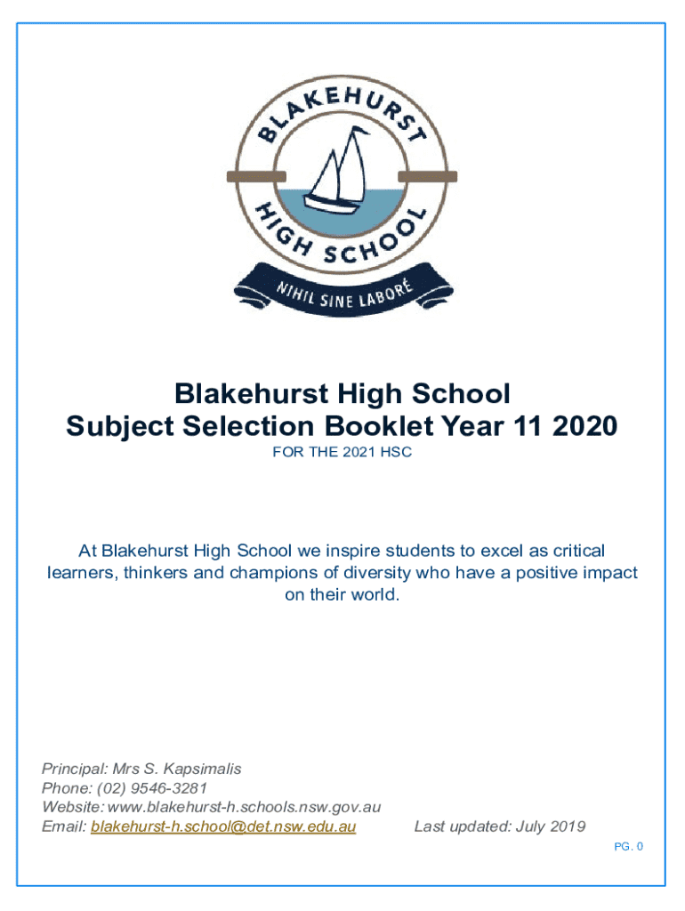 Fillable Online Subject Selection Booklet Year 11 2020 for the 2021 Hsc ...