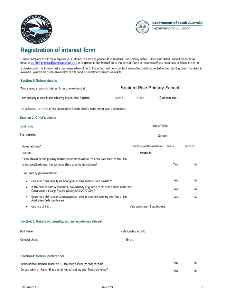Fillable Online Registration of Interest Form Reception Fax Email Print - pdfFiller