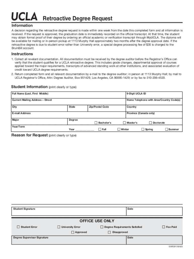 Fillable Online UCLA Retroactive Degree Request Fax Email Print - pdfFiller