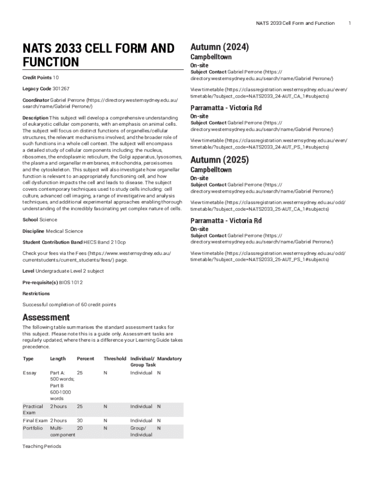 Fillable Online NATS 2033 Cell Form and Function Fax Email Print ...