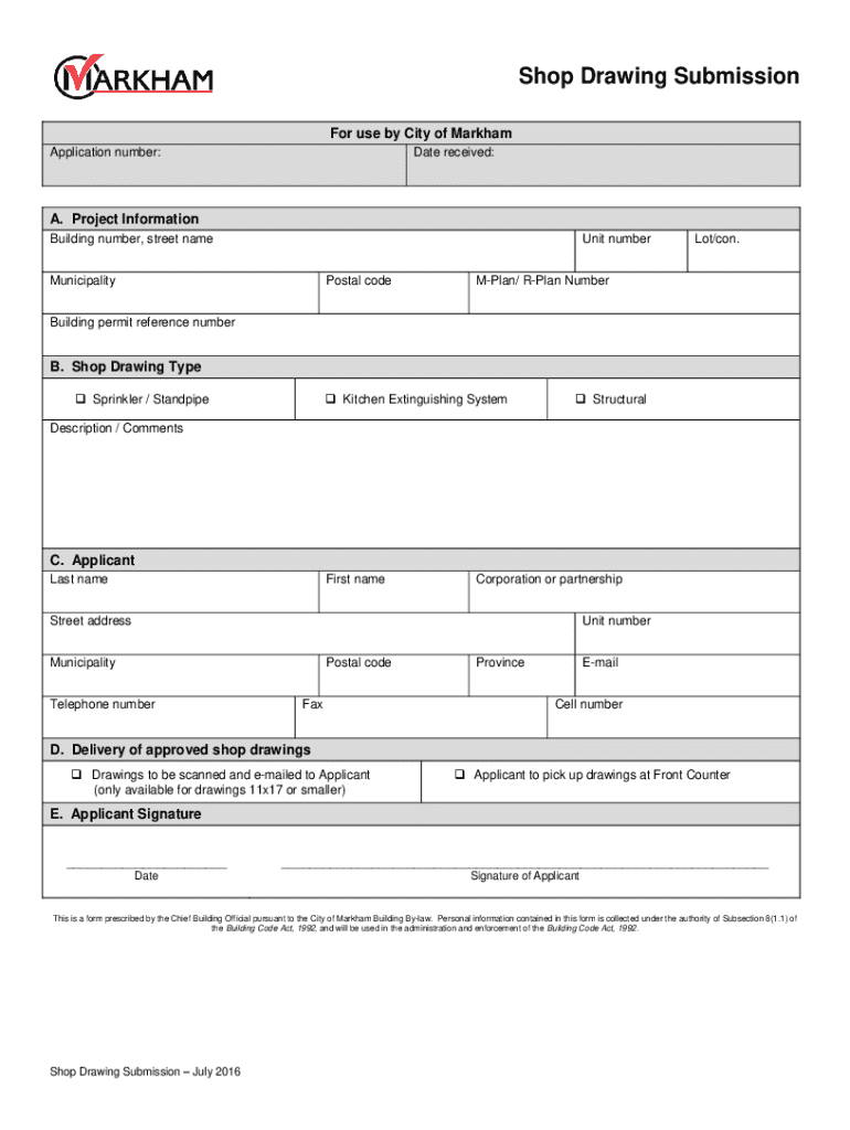 Fillable Online Shop Drawing Submission. Shop Drawing Submission Form ...