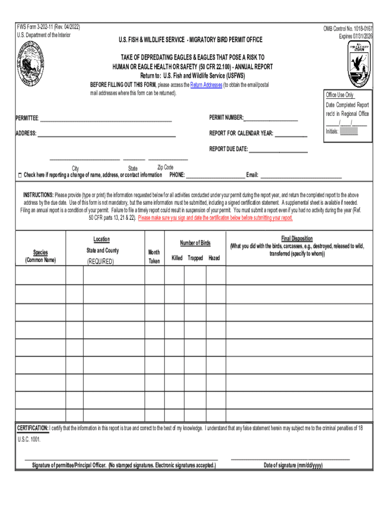 Fillable Online Take of Depredating Eagles & Eagles Report Fax Email ...
