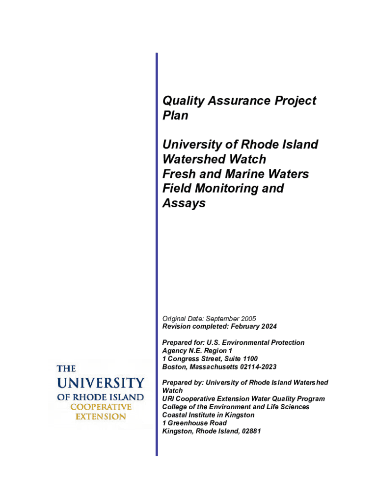 Fillable Online Quality Assurance Project Plan University of Rhode Island ... Fax Email Print ...
