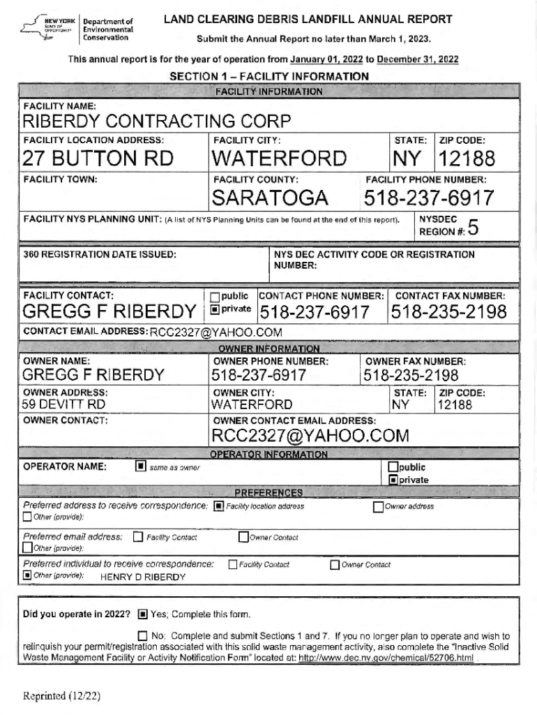 Fillable Online Landfill & Transfer Facility Annual Report Service Fax ...