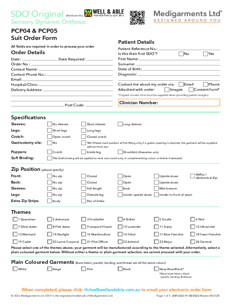 Fillable Online Sensory Dynamic Orthosis PCP04 & PCP05 Suit Order Form ...