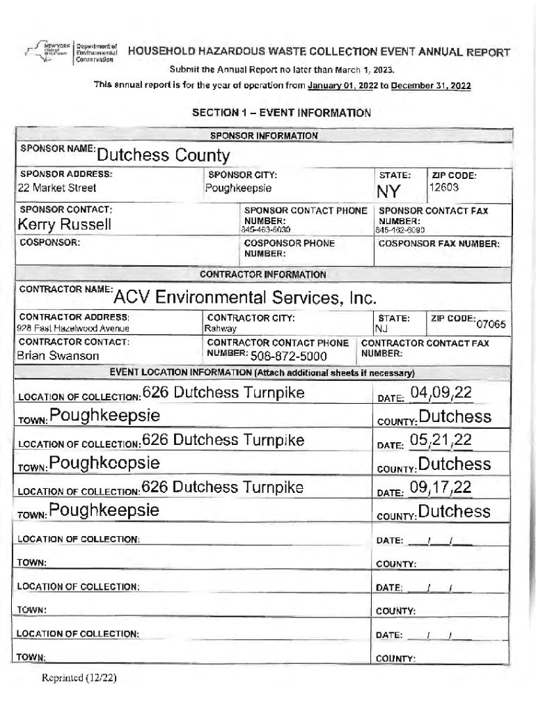 Fillable Online Annual Report for Household Hazardous Waste Collection ...