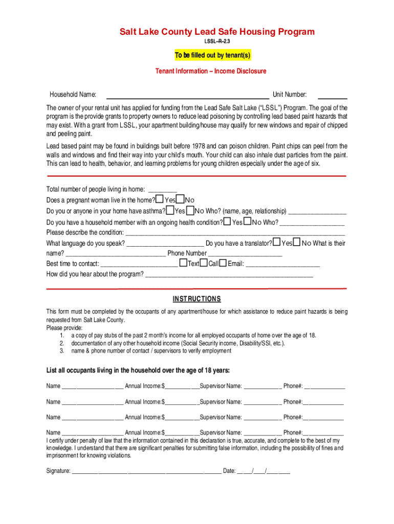 Fillable Online Salt Lake County Lead Safe Housing Program Renter Application Fax Email Print ...