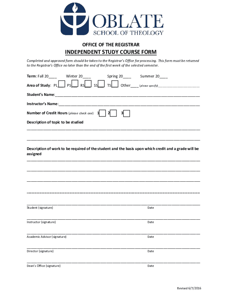 Fillable Online Independent Study Course Registration Fax Email Print - pdfFiller