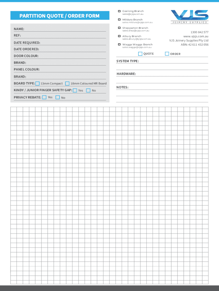 Fillable Online PARTITION QUOTE / ORDER FORM Fax Email Print - pdfFiller
