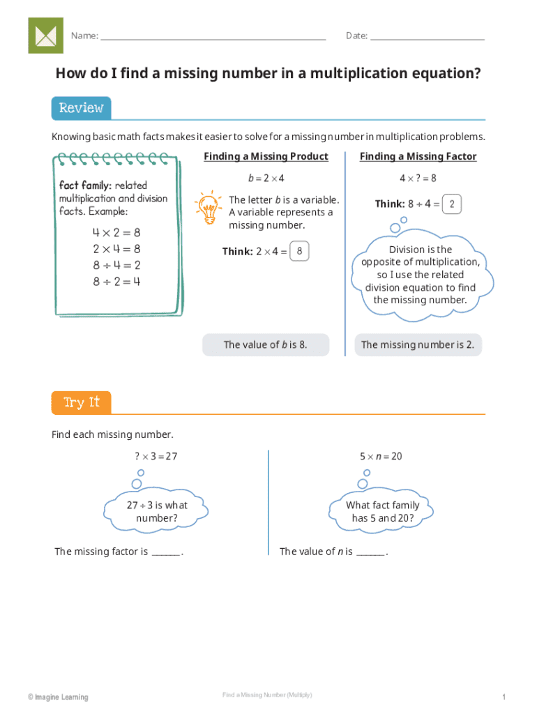 Fillable Online How to find the missing number in multiplication Fax ...