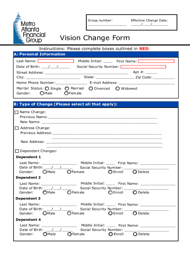 Fillable Online Vision Change Form Fax Email Print - pdfFiller
