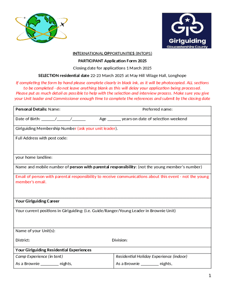 Intops Participant Application 2025 Doc Template | pdfFiller