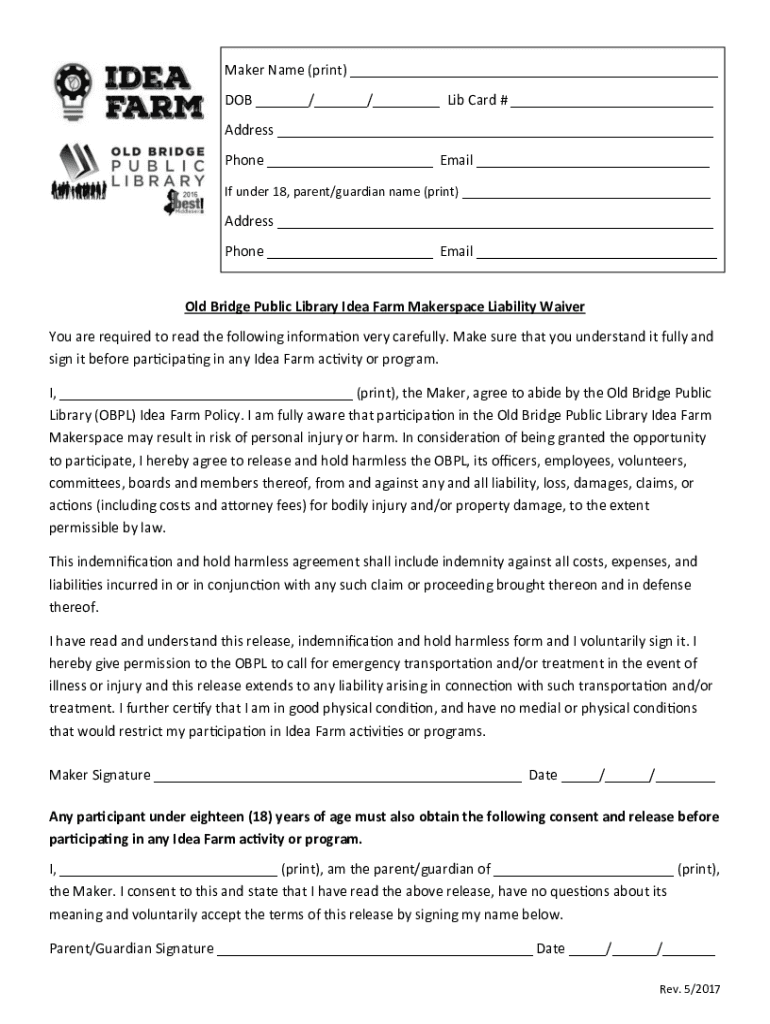 Fillable Online Makerspace Liability Waiver Fax Email Print - pdfFiller