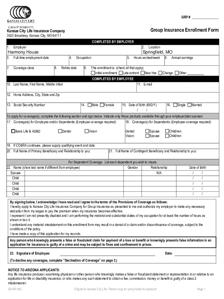Fillable Online Group Insurance Enrollment Fax Email Print - pdfFiller
