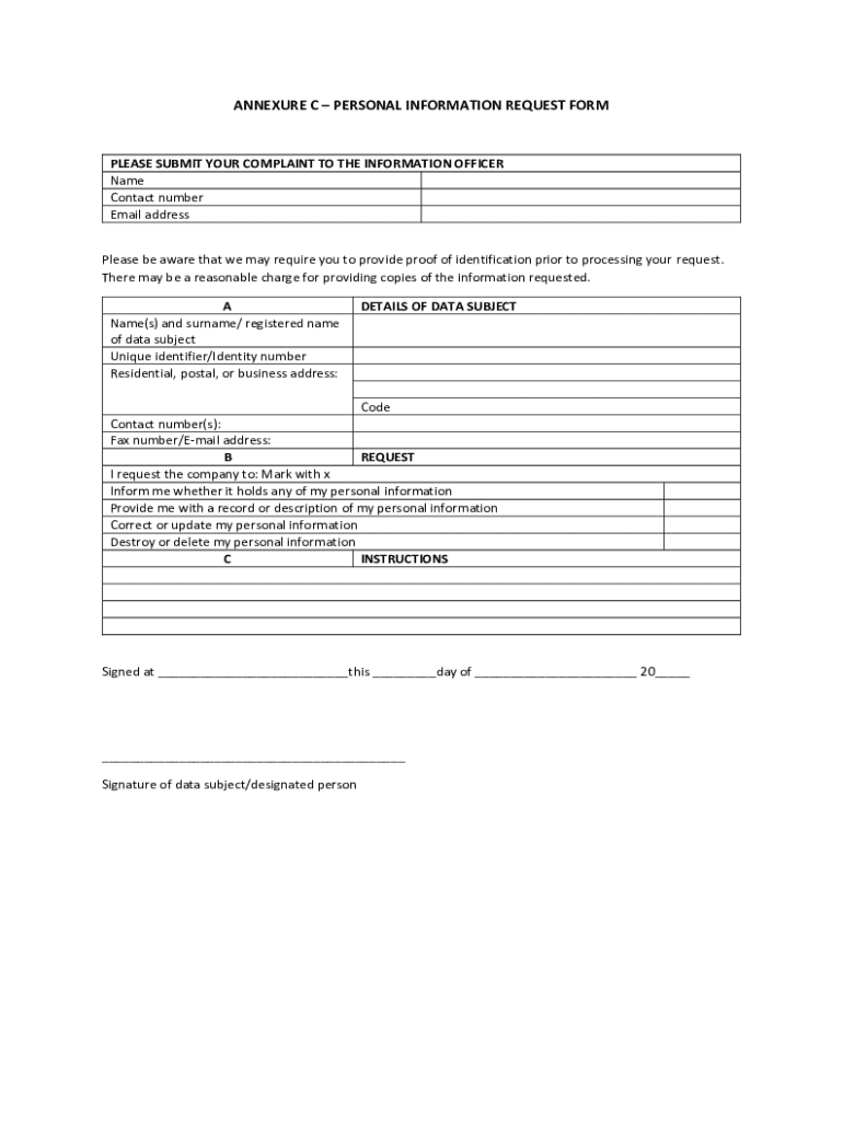 Fillable Online Annexure C – Personal Information Request Form Fax ...