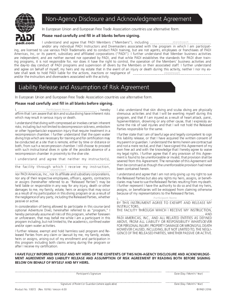 Fillable Online Non-agency Disclosure and Acknowledgment Agreement Fax ...