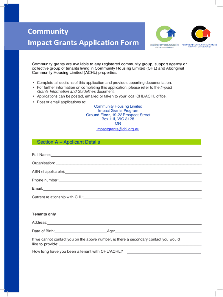 Fillable Online Community Impact Grants Application Form Fax Email Print - pdfFiller