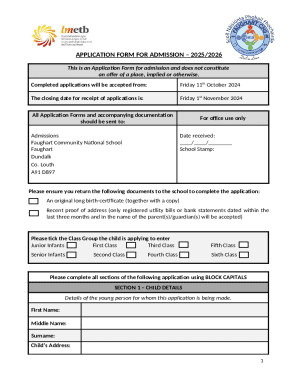 Application for Admission 2025/2026 Doc Template | pdfFiller