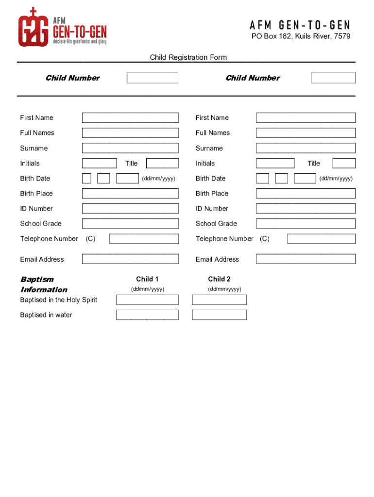 Fillable Online Afm Gen-to-gen Child Registration Form Fax Email Print ...