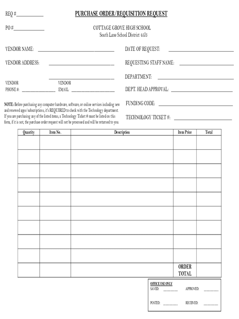 Fillable Online Request for Requisition - York School District 1 Fax ...