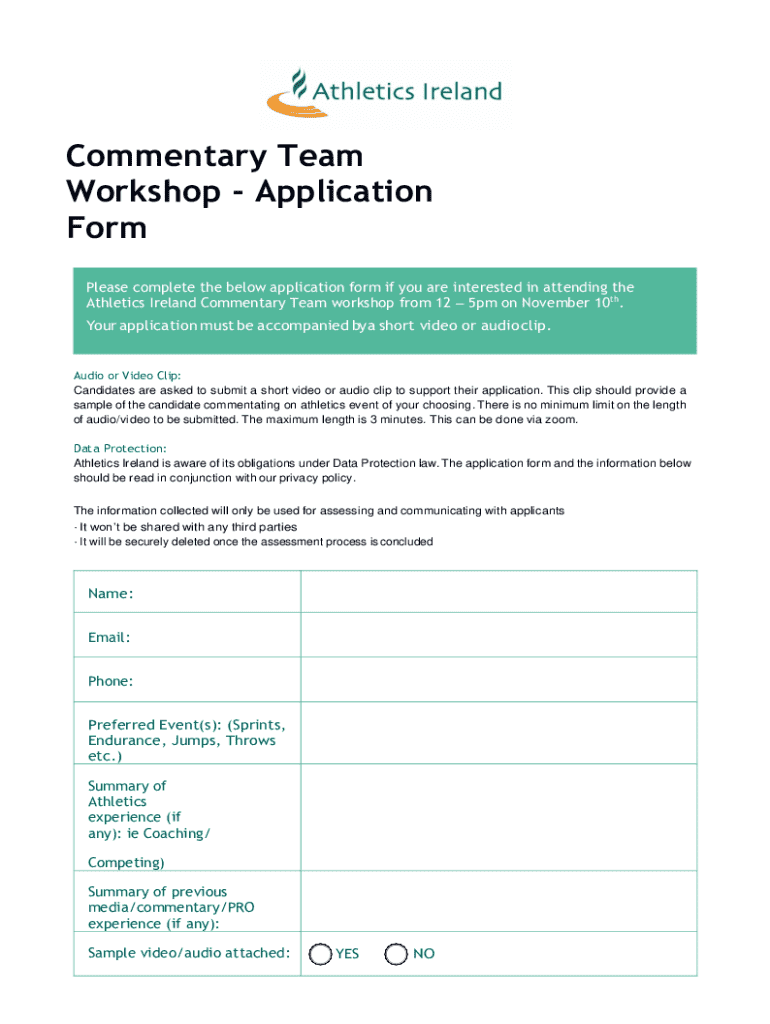 Fillable Online Commentary Team Workshop - Application Form Fax Email Print - pdfFiller