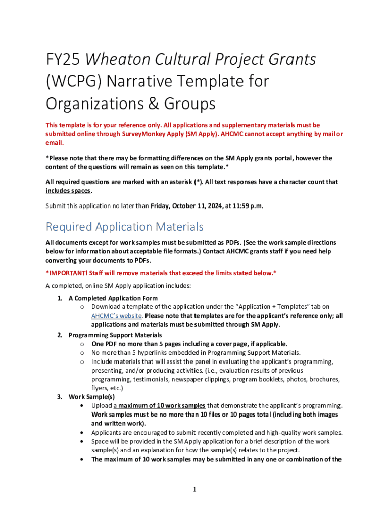 Fillable Online Fy25 Wheaton Cultural Project Grants (wcpg) Narrative ...