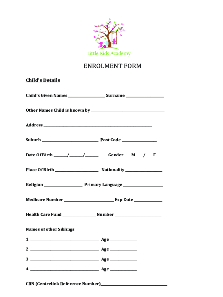 Fillable Online Child Enrolment Form Fax Email Print - pdfFiller