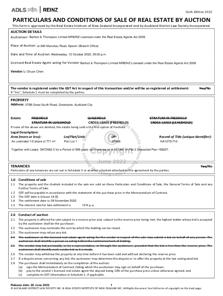Fillable Online Particulars and Conditions of Sale of Real Estate by ...