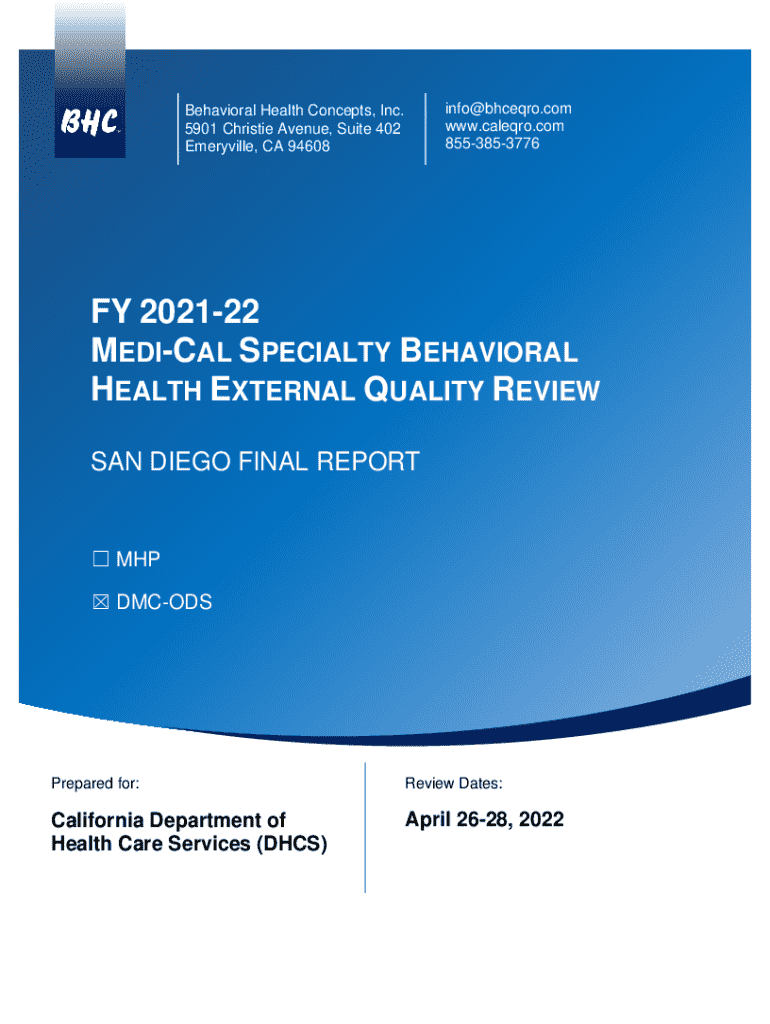 Fillable Online Medi-cal Specialty Behavioral Health External Quality Review San Diego Final ...