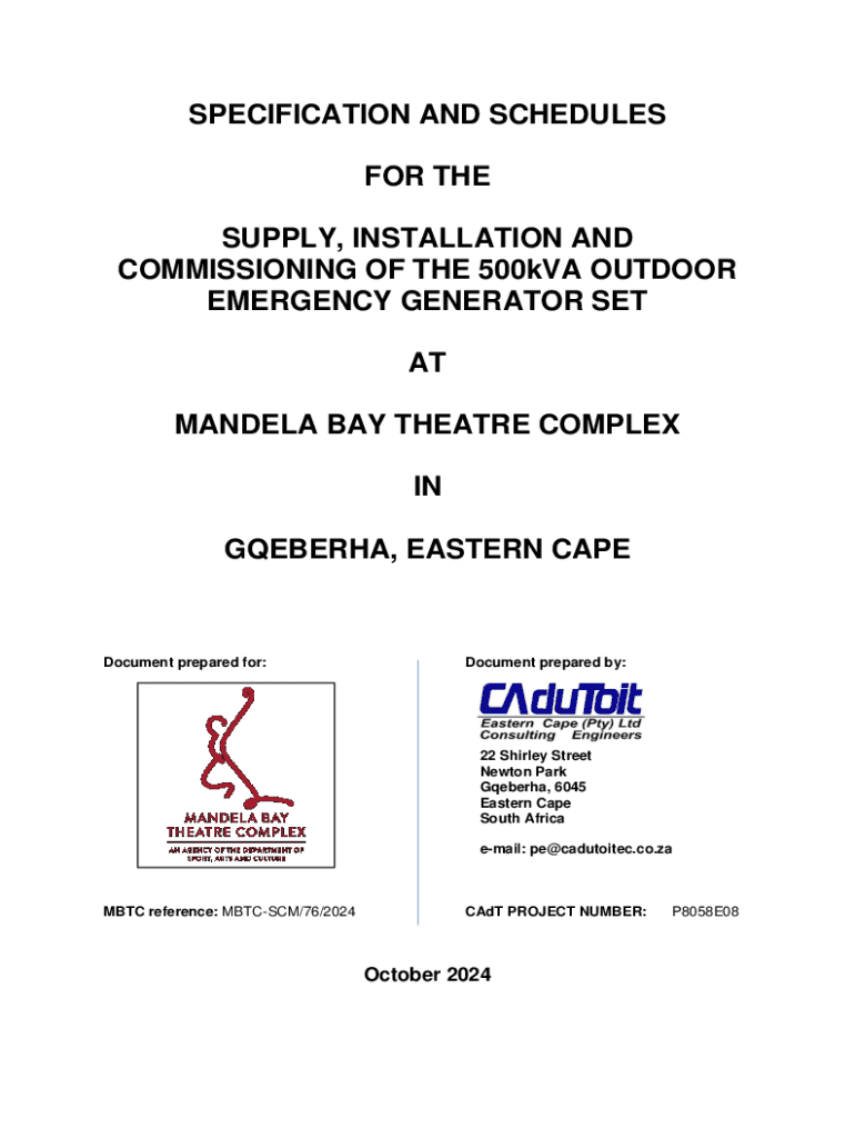 Fillable Online Specification and Schedules for the Supply ...