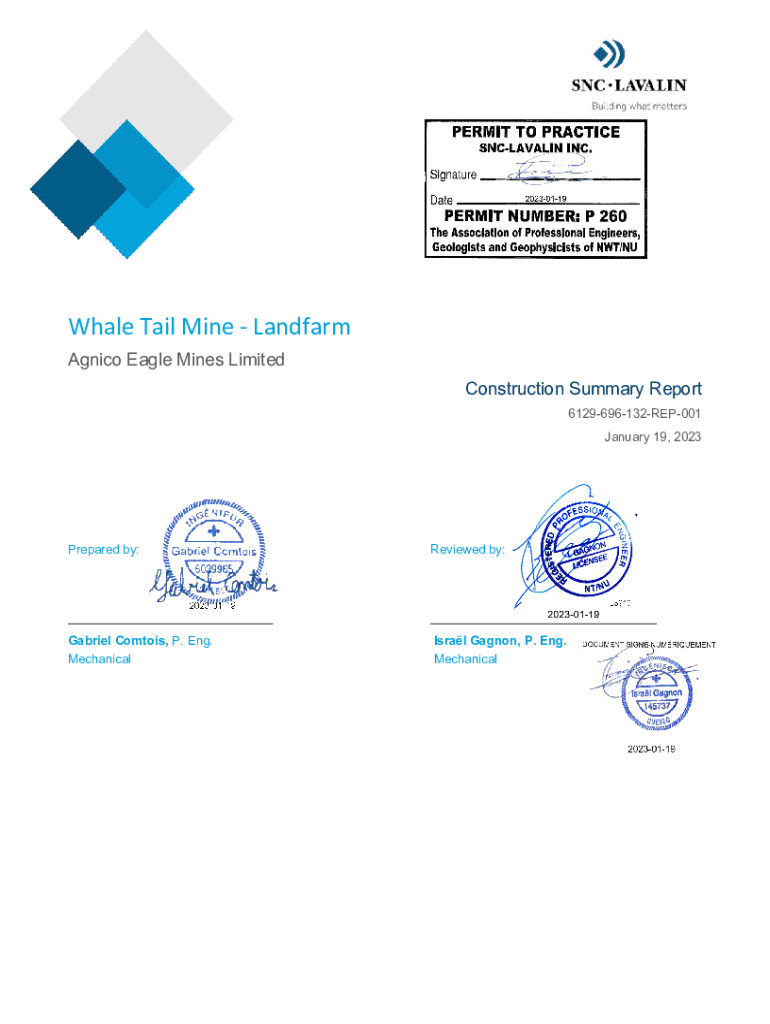 Fillable Online Whale Tail Mine - Landfarm Construction Summary Report ...