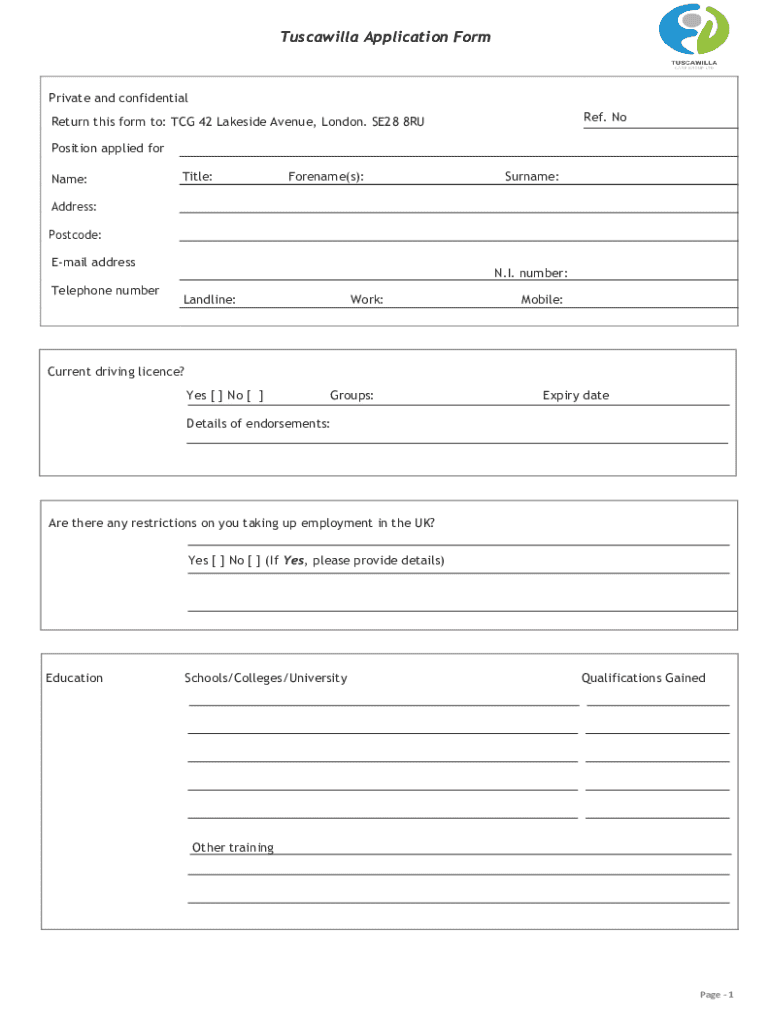 Fillable Online Application for employment - AP2(H) - Tuscawilla Care ...