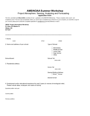Fillable Online Application Form for Ams/noaa Summer Workshop Fax Email ...