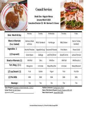 Fillable Online Regular Menus January-march 2024 Fax Email Print ...